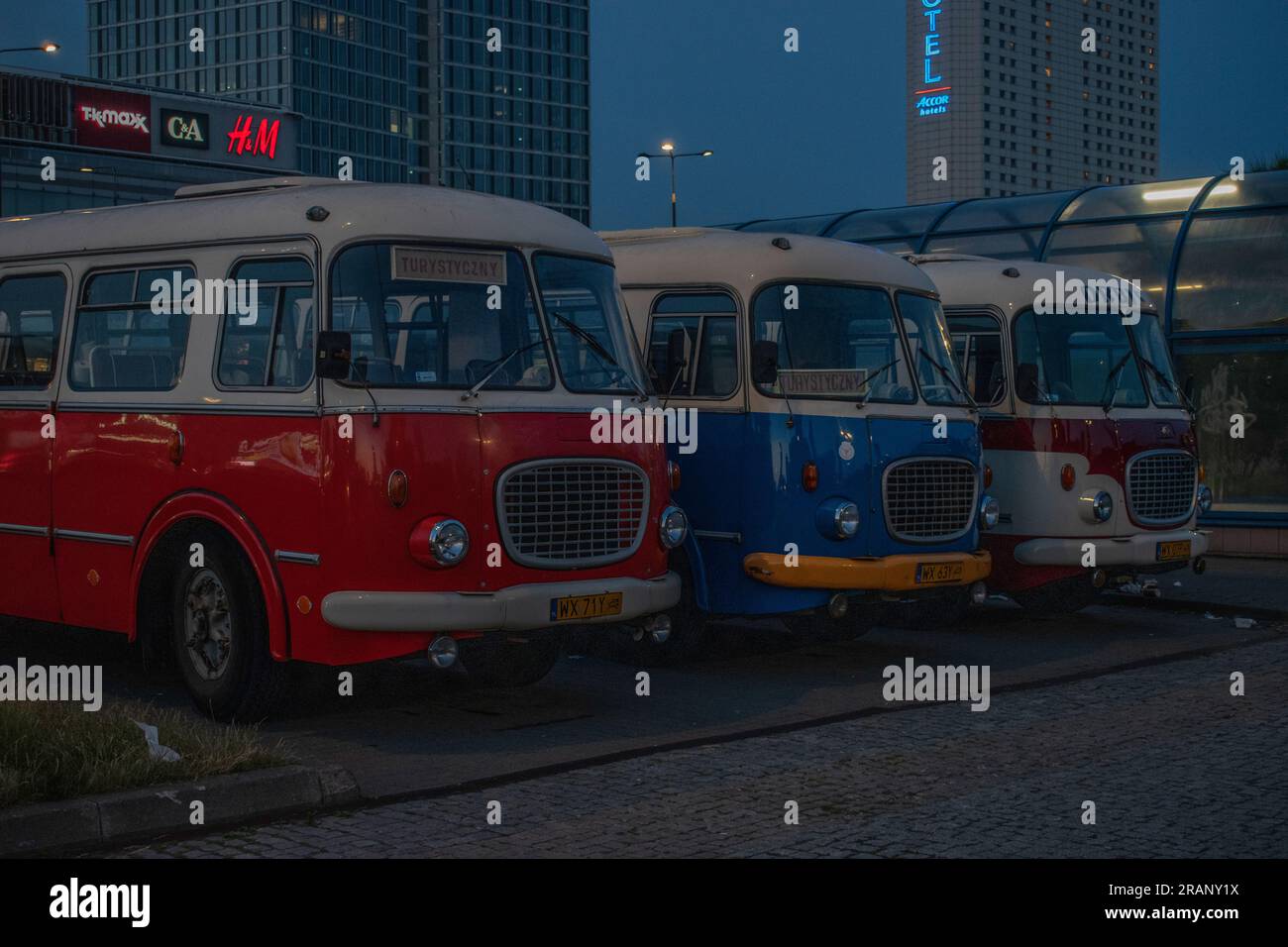 Warsaw, Poland, 15 June 2023: A row of iconic Jelcz buses, which were ...