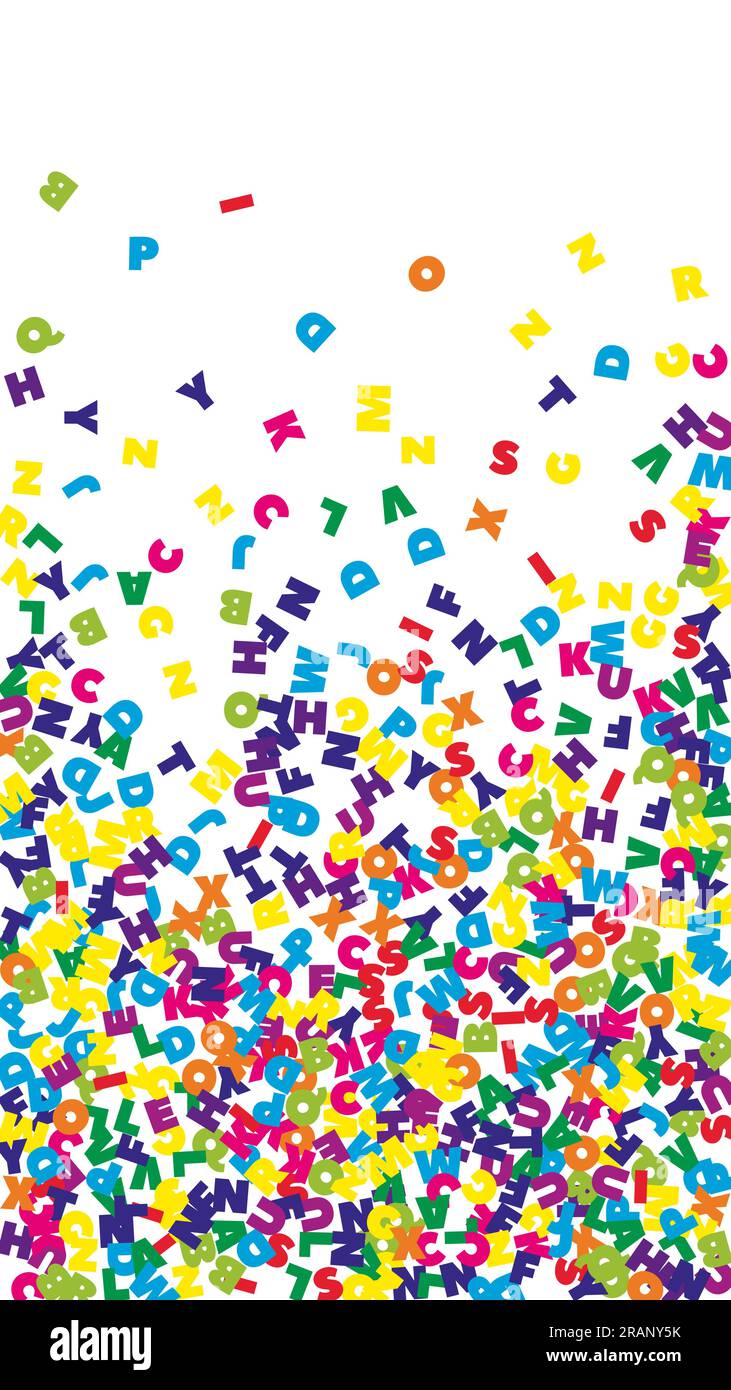 Falling letters of English language. Colorful sketch flying words of ...