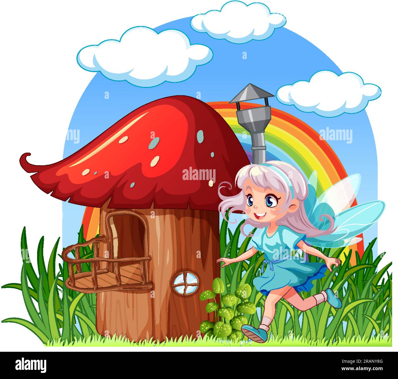 Mushroom house fairy tale with fairy cartoon illustration Stock Vector ...
