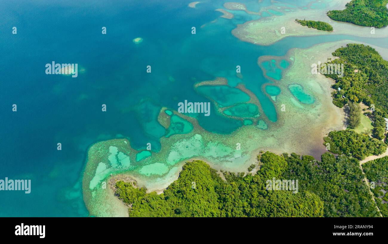 Top view of tropical bay and lagoons with turquoise water. Borneo ...