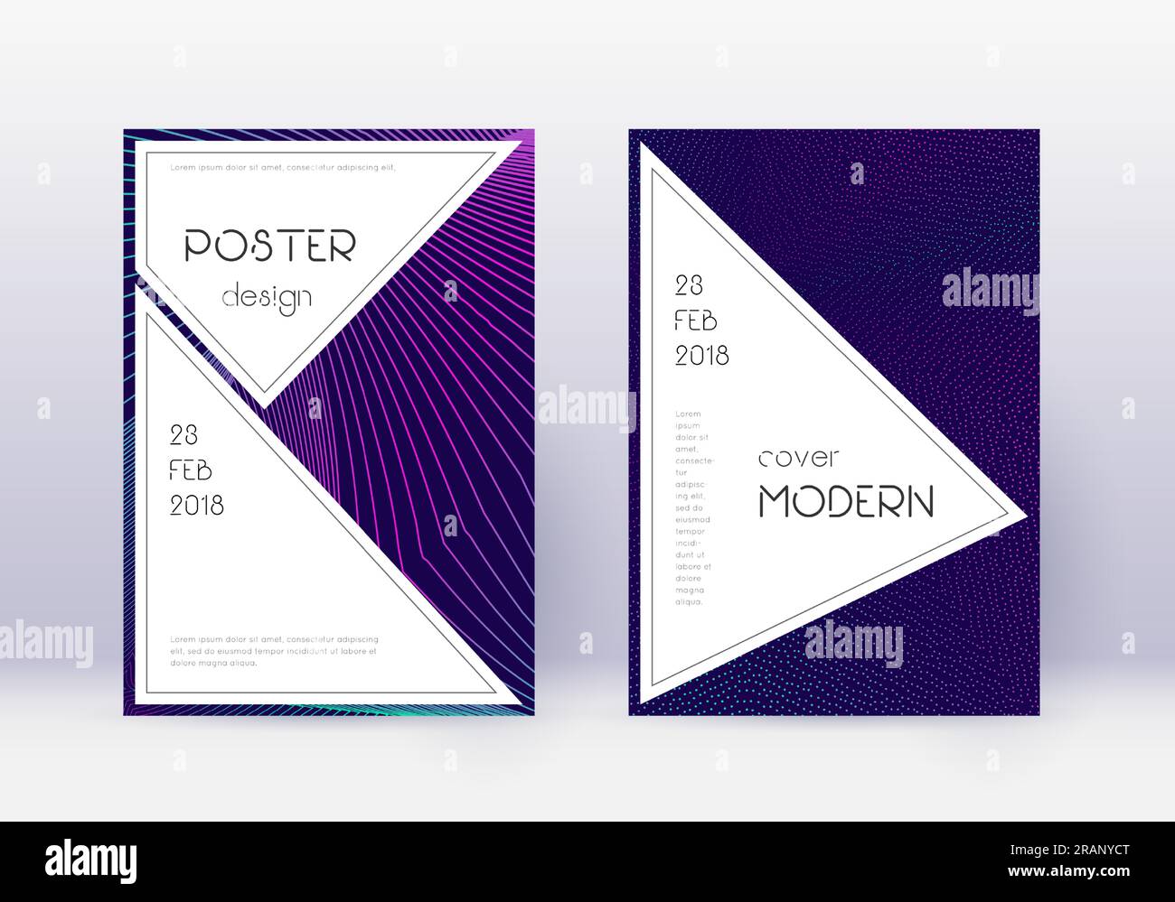 Stylish cover design template set. Neon abstract lines on dark blue ...