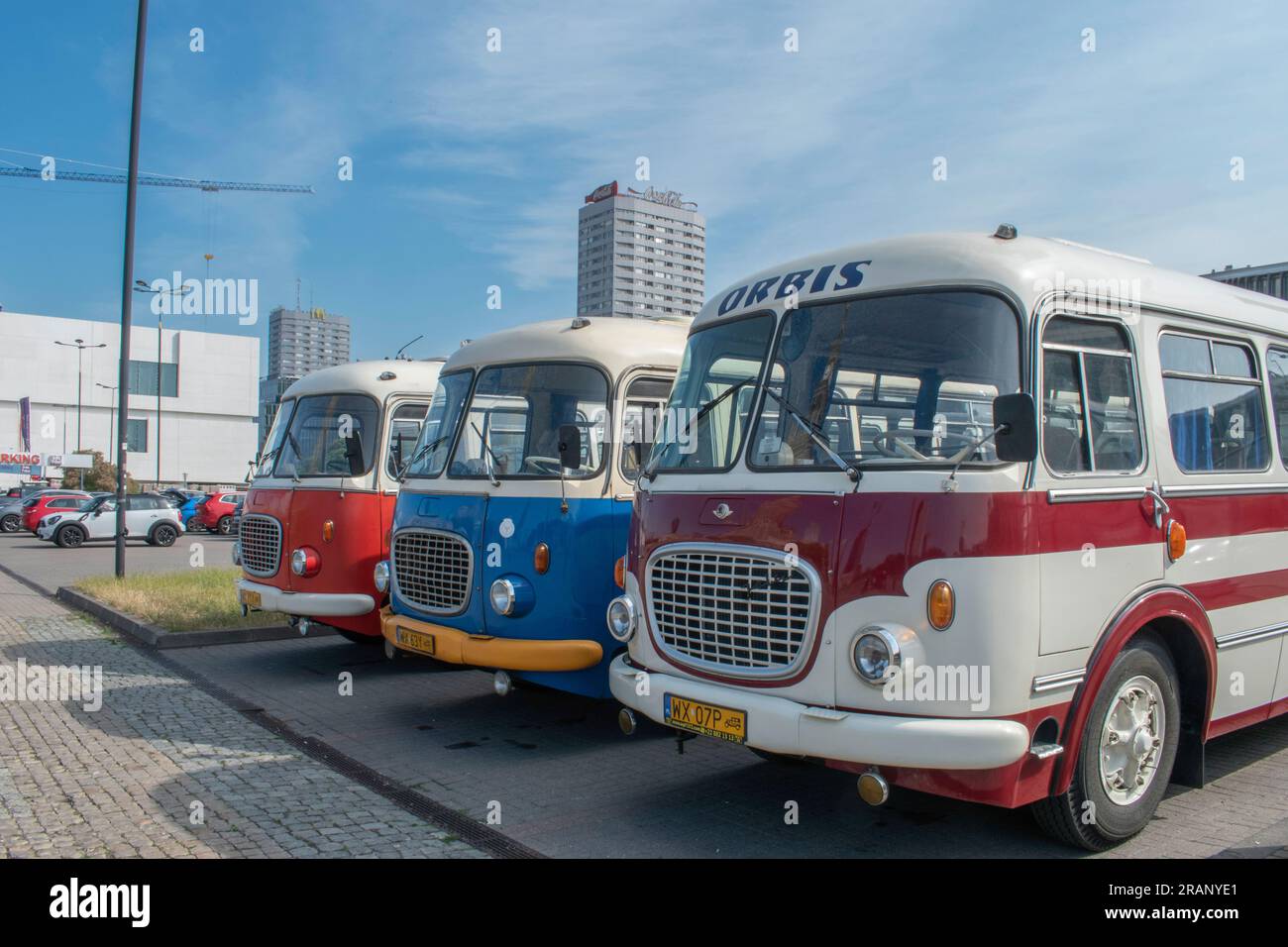 Warsaw, Poland, 16 June 2023: A row of iconic Jelcz buses, which were ...