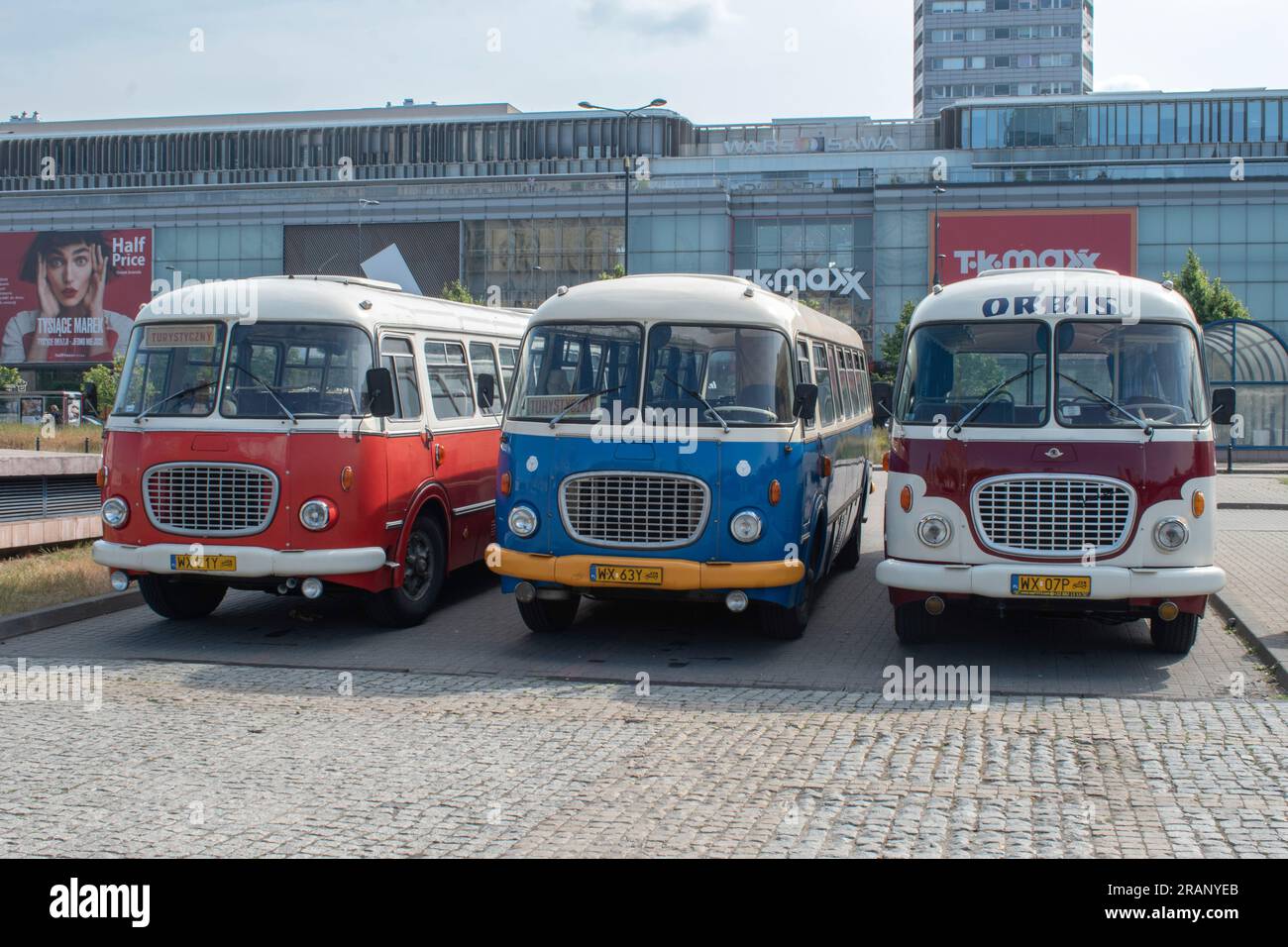 Warsaw, Poland, 16 June 2023: A row of iconic Jelcz buses, which were ...