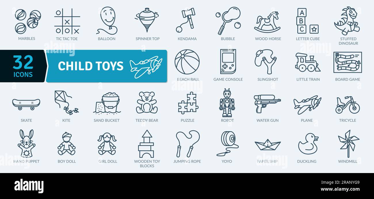 Child Toys Icons Pack. Thin line icons set. Simple vector icons Stock ...