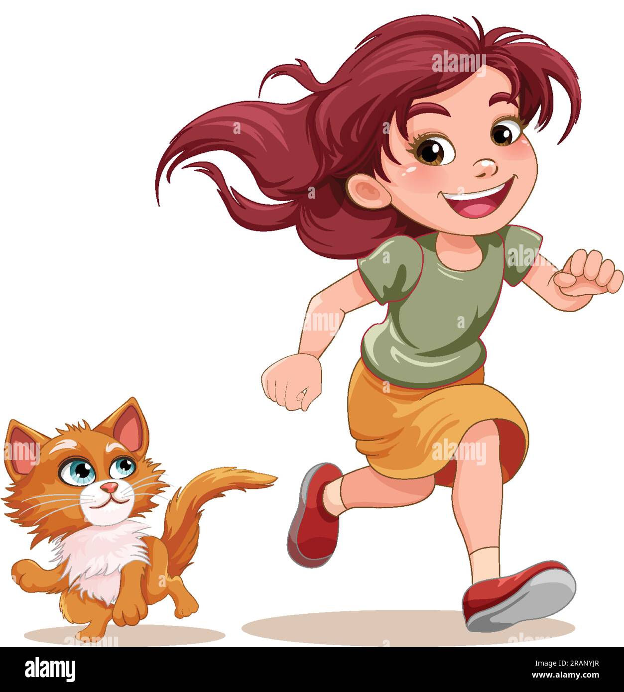 Happy girl running cartoon illustration Stock Vector Image & Art - Alamy