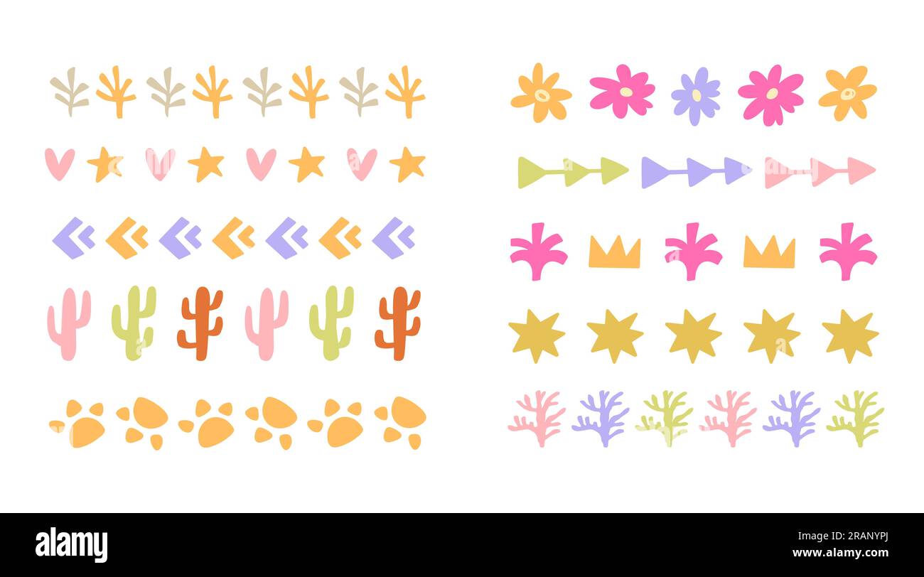 Hand Drawn Boho Doodle Borders Set Cute Strokes Stock Vector Image ...