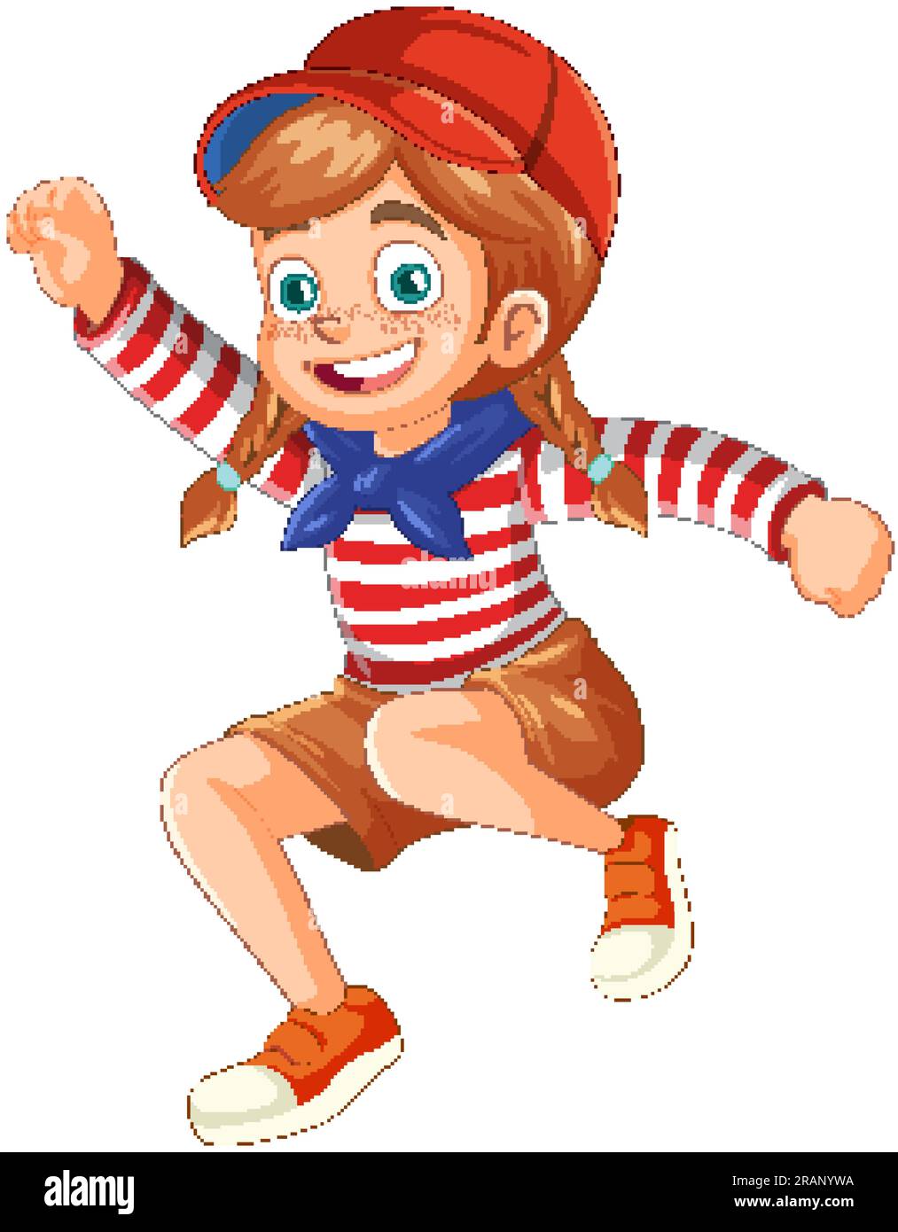 Cheerful Adventure Girl Jumping Cartoon Character illustration Stock ...