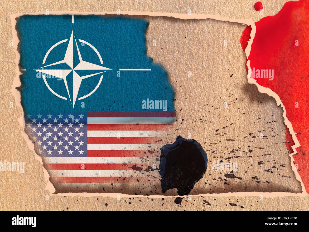 Flag of the NATO North Atlantic Treaty Organization and the flag US on ...