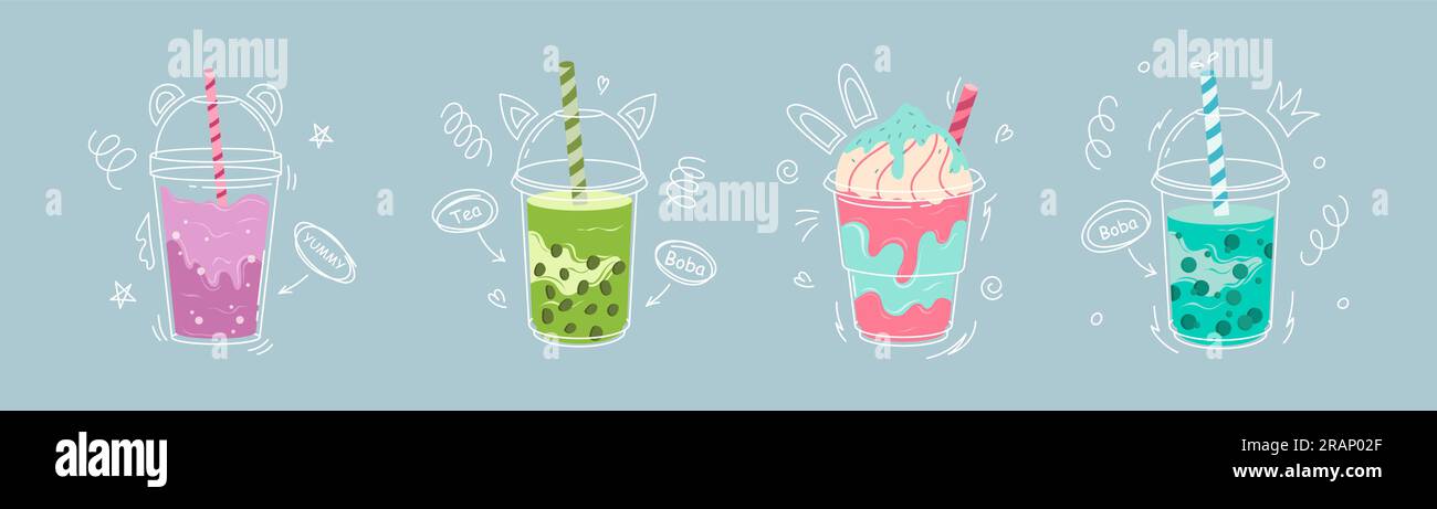 Bubble tea cup design collection, Pearl milk tea Stock Vector Image ...
