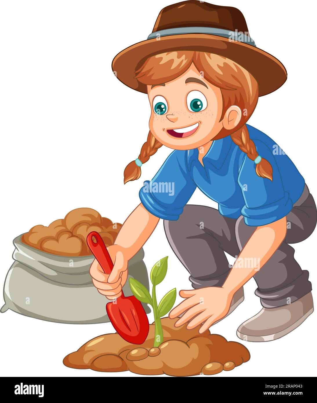 Farmer planting small plant on the ground isolated illustration Stock ...