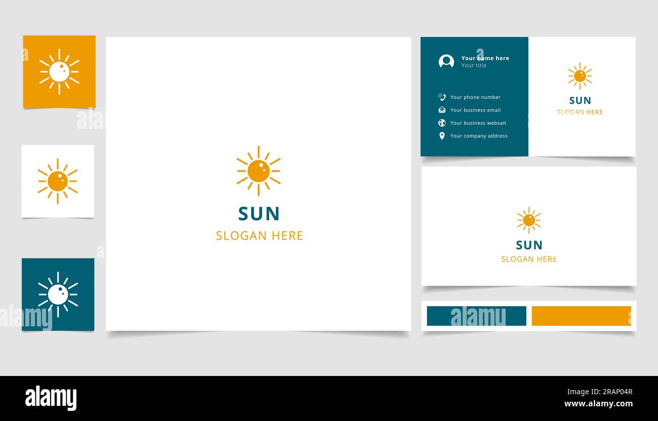 Sun logo design with editable slogan. Branding book and business card ...