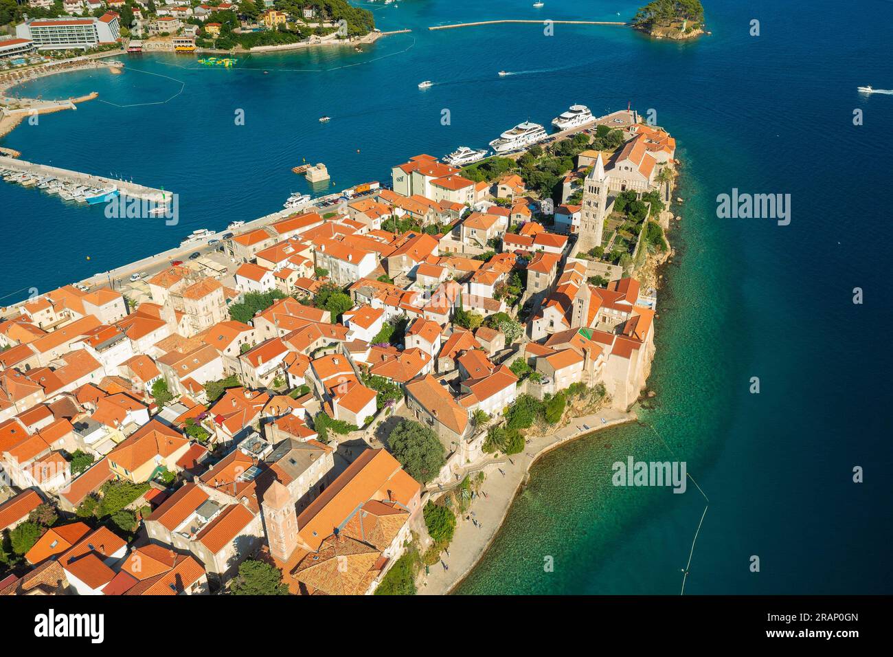 Aerial view of the old town of Rab, the Adriatic Sea in Croatia Stock ...