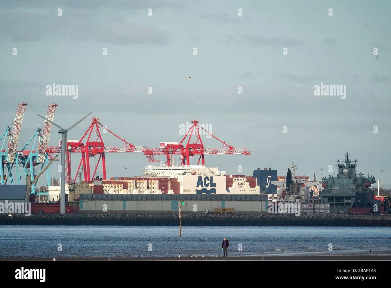 Liverpool2 facility at the Port of Liverpool viewed from New Brighton ...