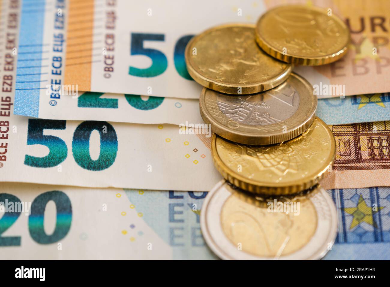 Close up shot at euro coins and banknotes, investment concept Stock ...