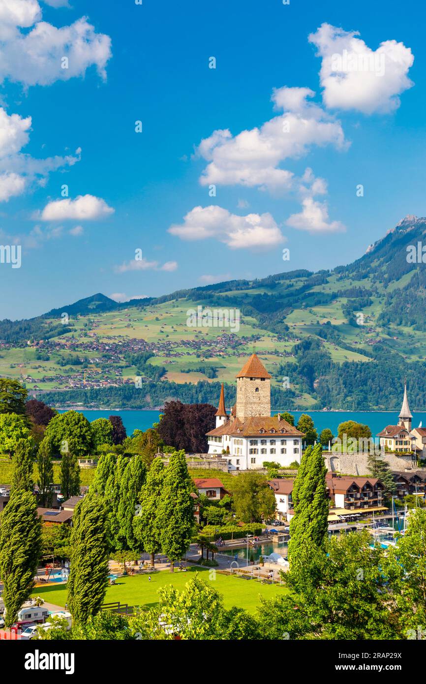 View of Spiez Castle and Lake Thun, Spiez, Switzerland Stock Photo - Alamy