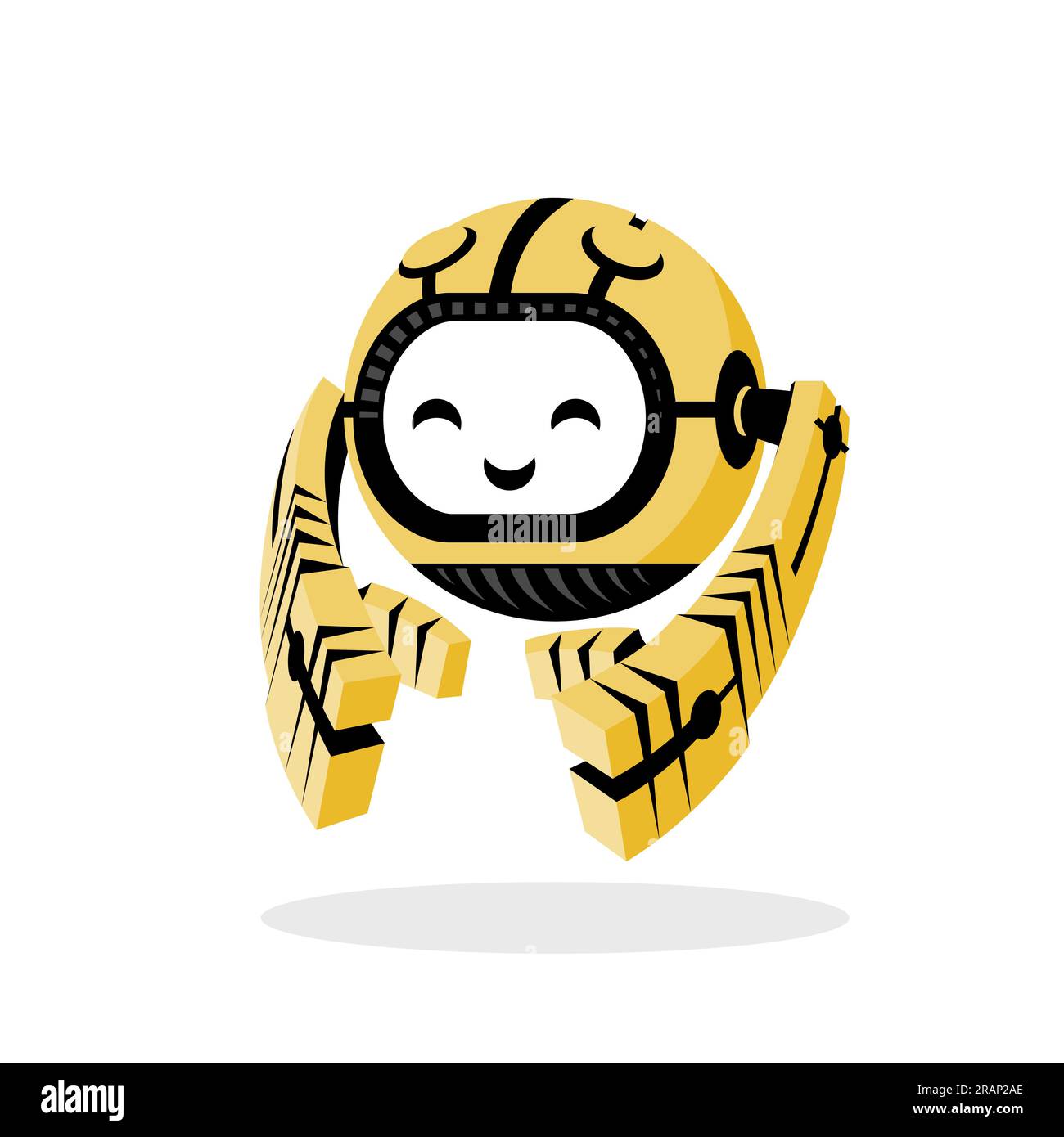 Yellow round levitating industrial robot with friendly front display ...