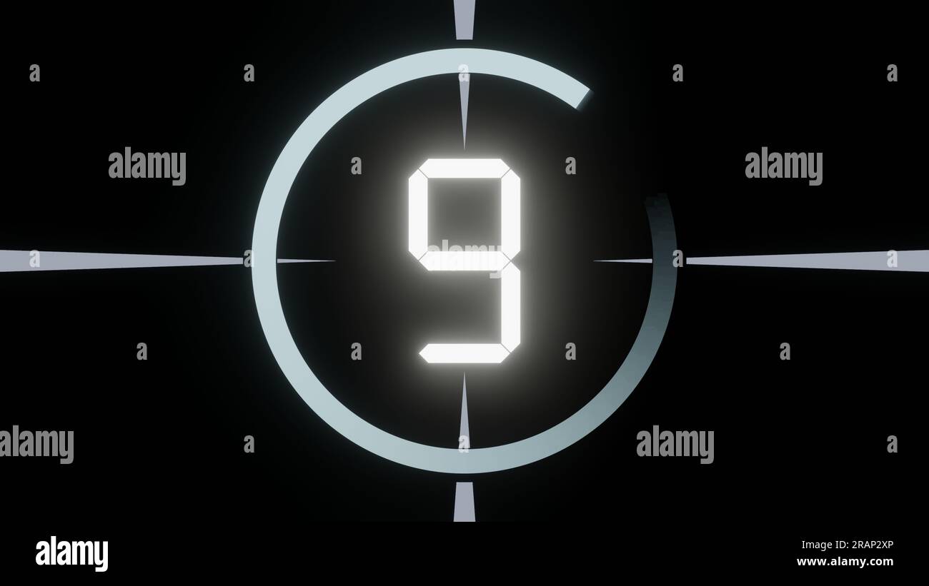 9 - number and circle on black background Stock Photo - Alamy