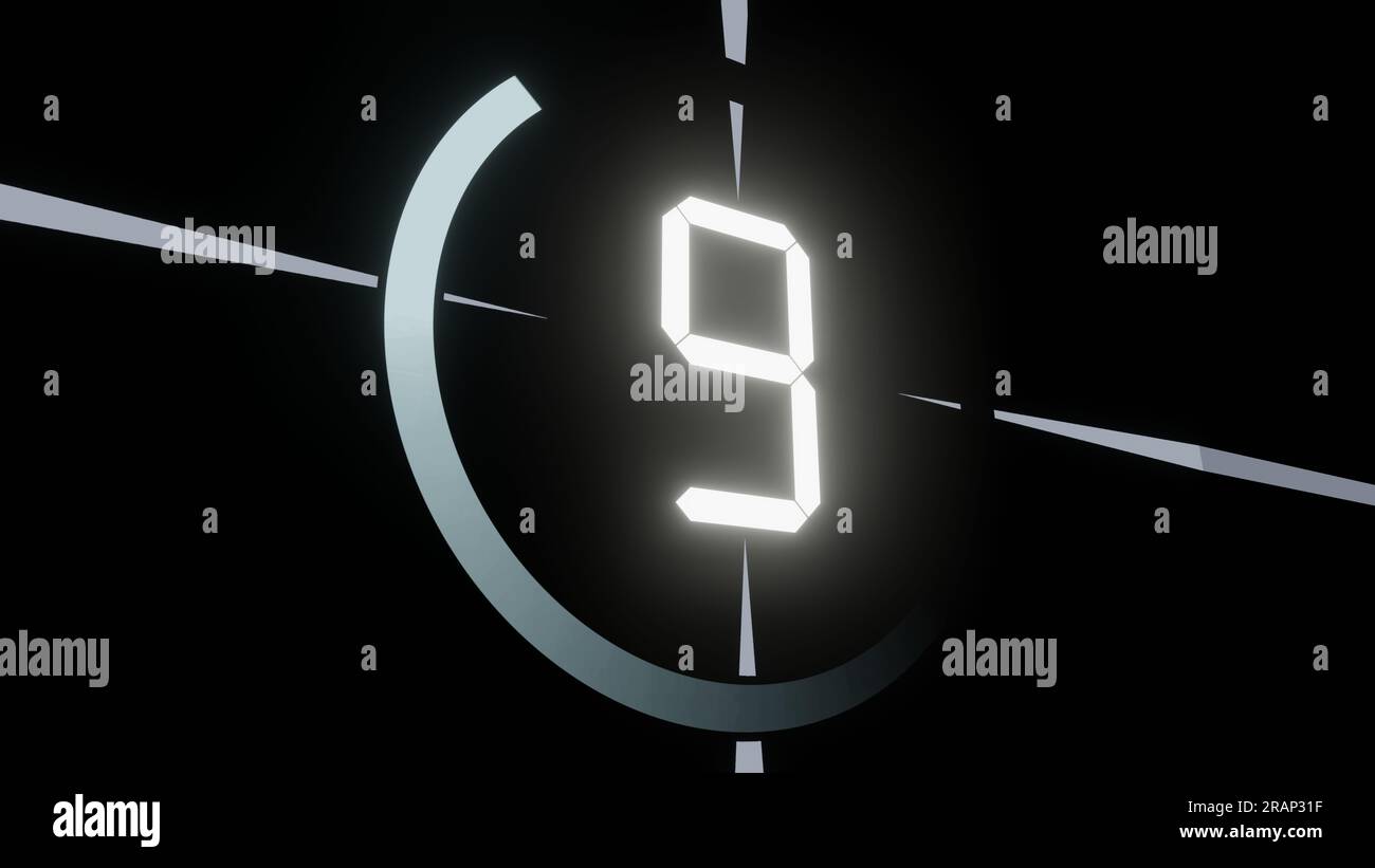 9 - number and circle on black background Stock Photo - Alamy