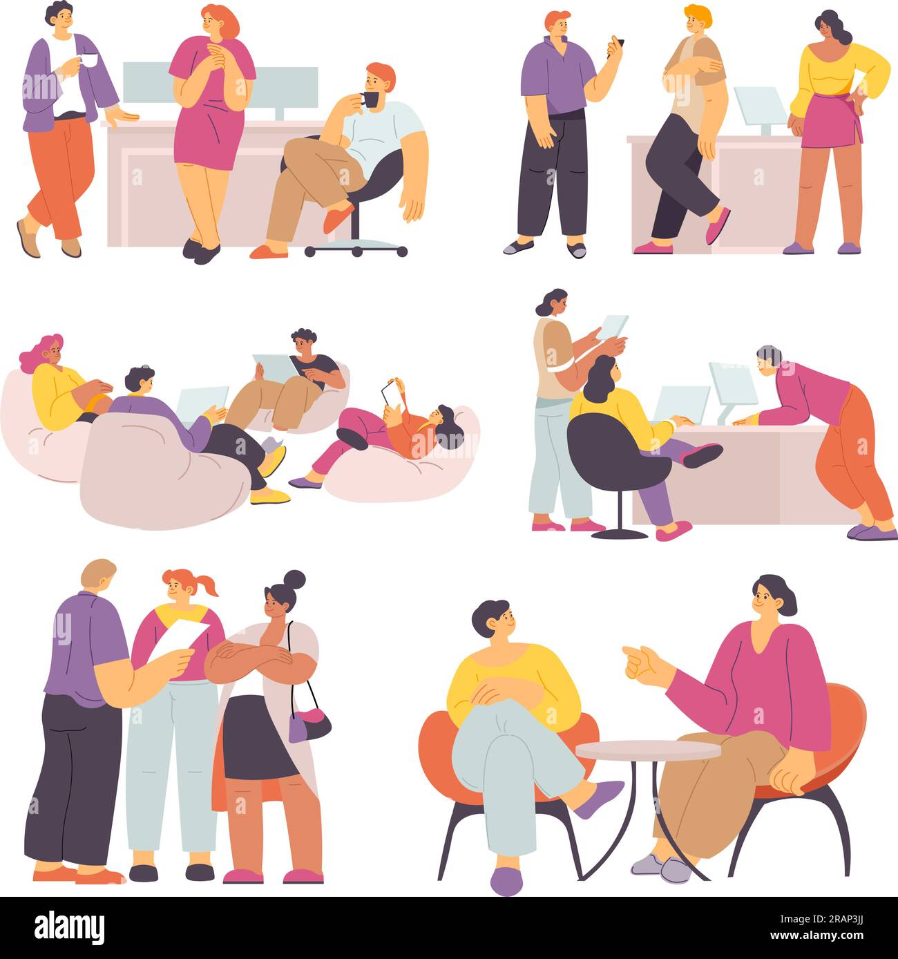 People working in office, employees at workspace Stock Vector Image ...