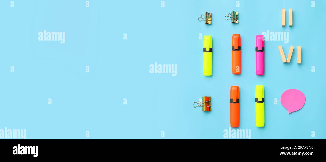 Composition with school stationery on light blue background with space ...