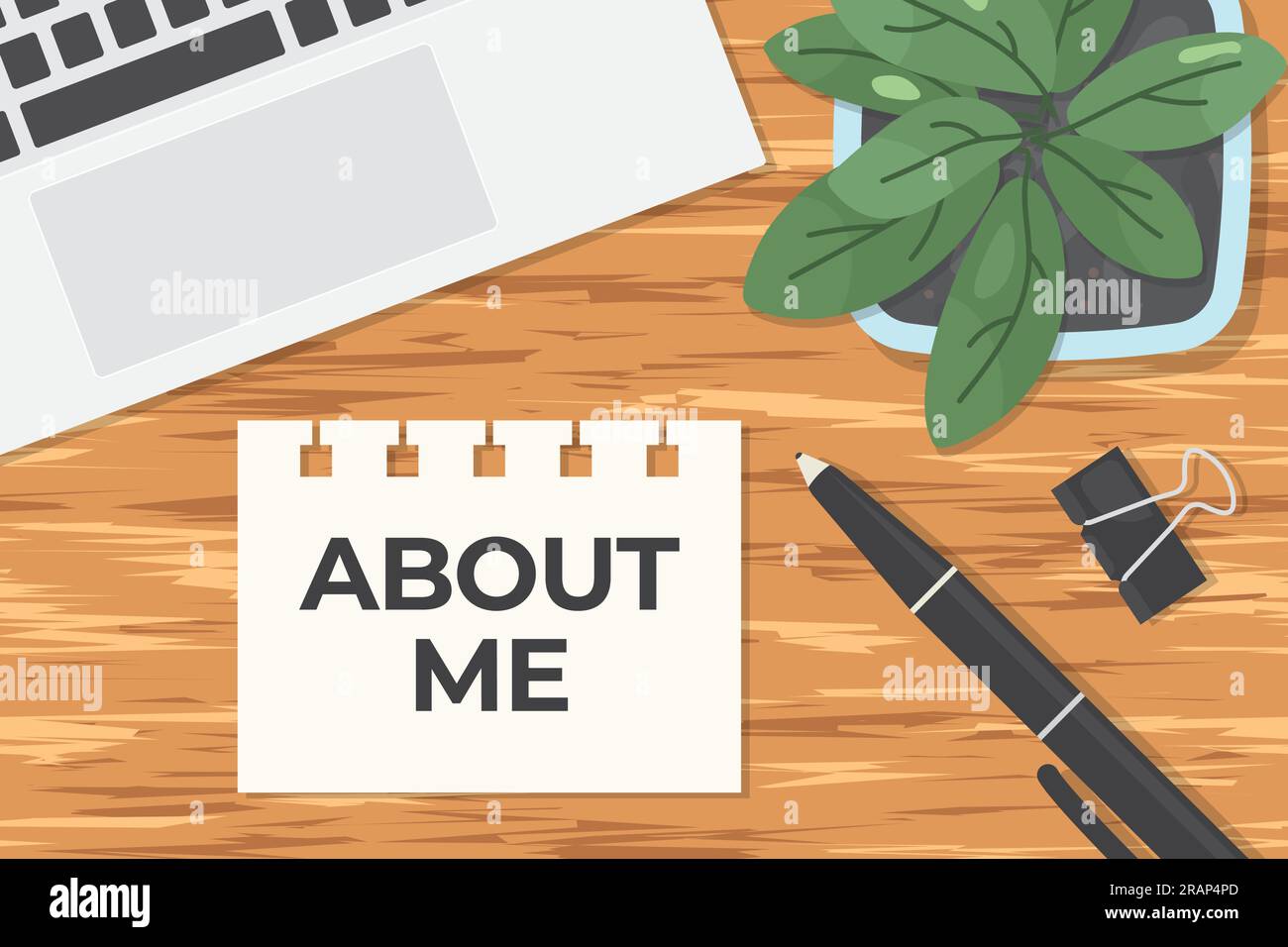 about me written on piece of paper on office desk, flat lay view- vector illustration Stock ...
