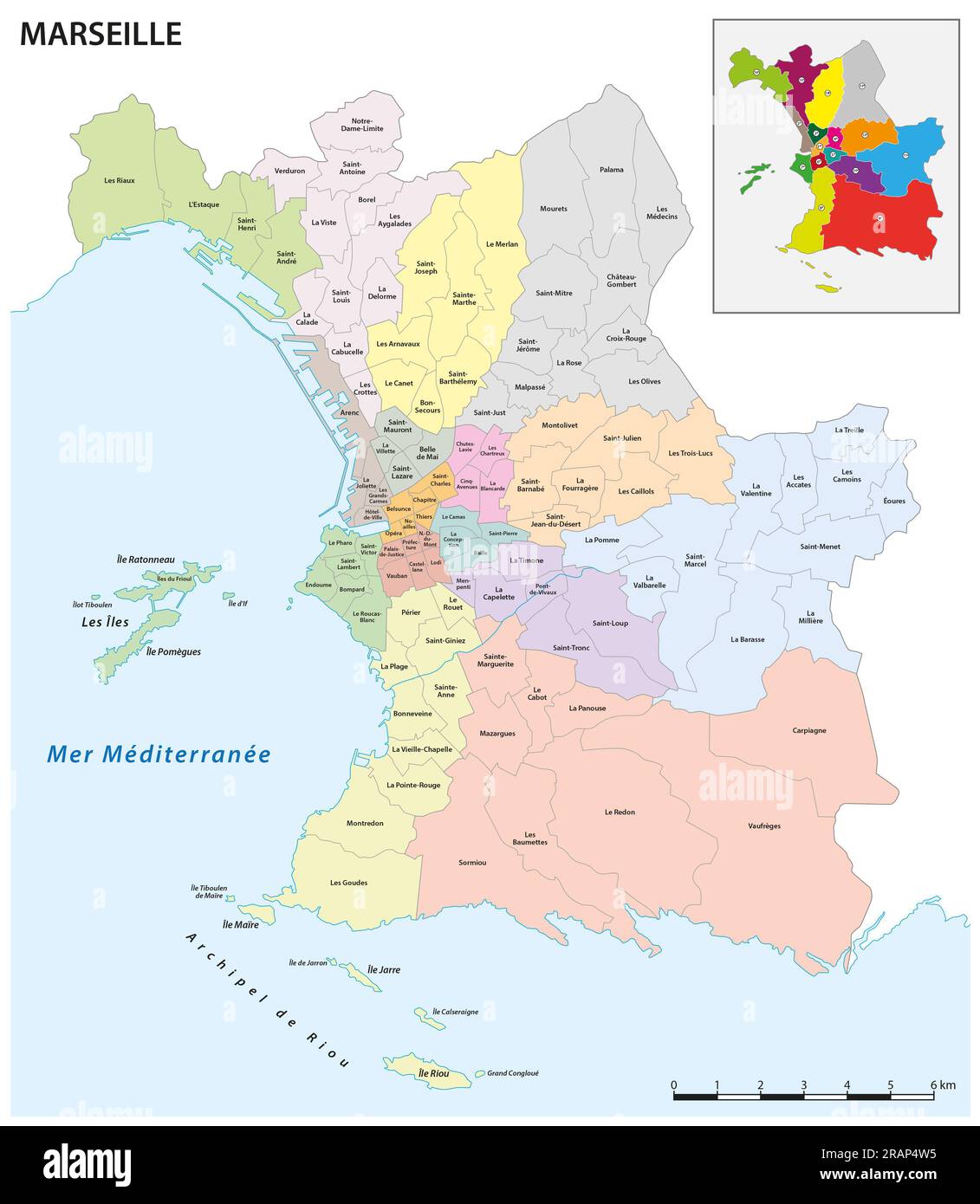 Administrative Vector Map Of The French City Of Marseille Stock Photo