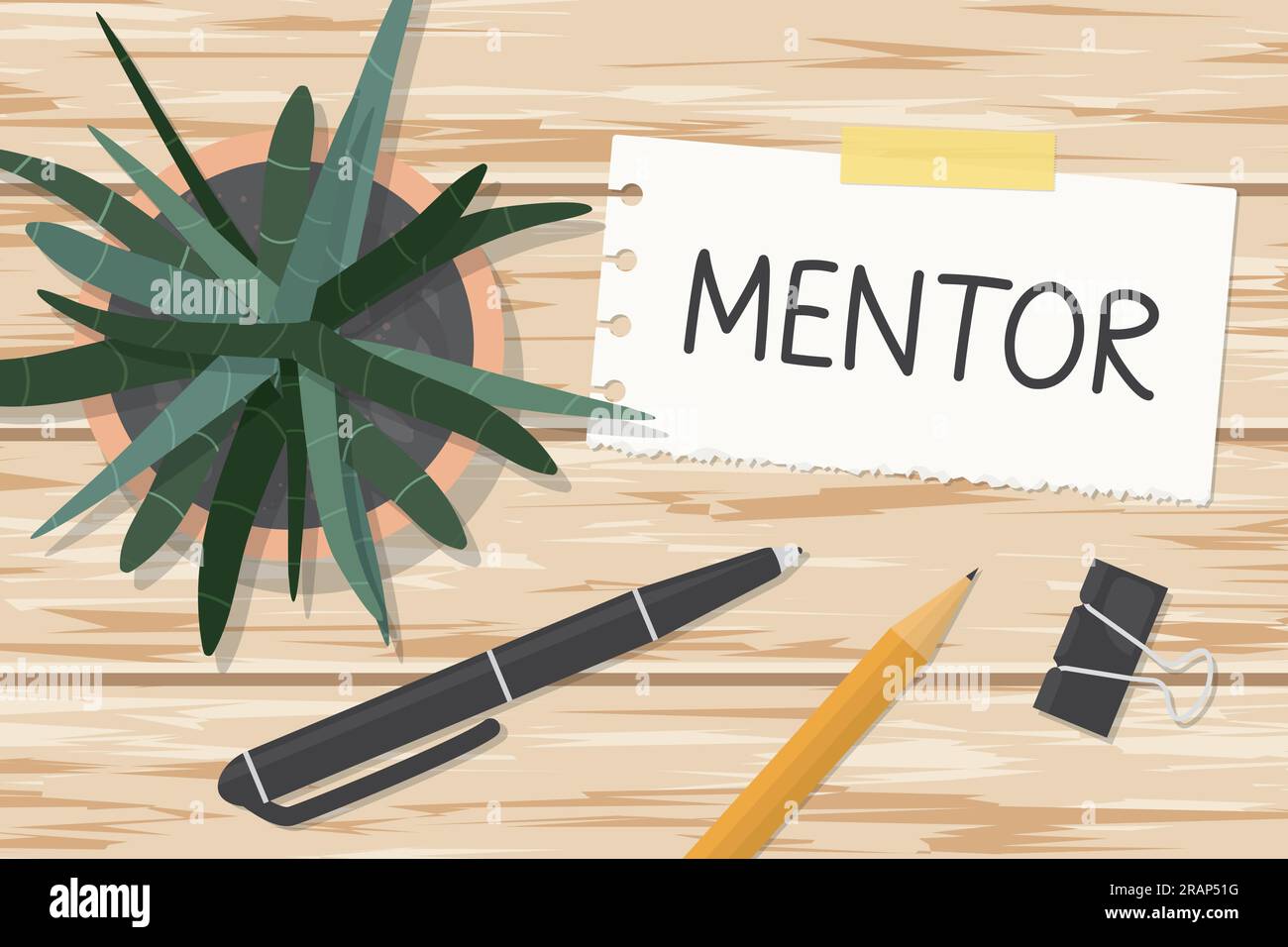 word mentor written on a piece of paper, flat lay view- vector ...