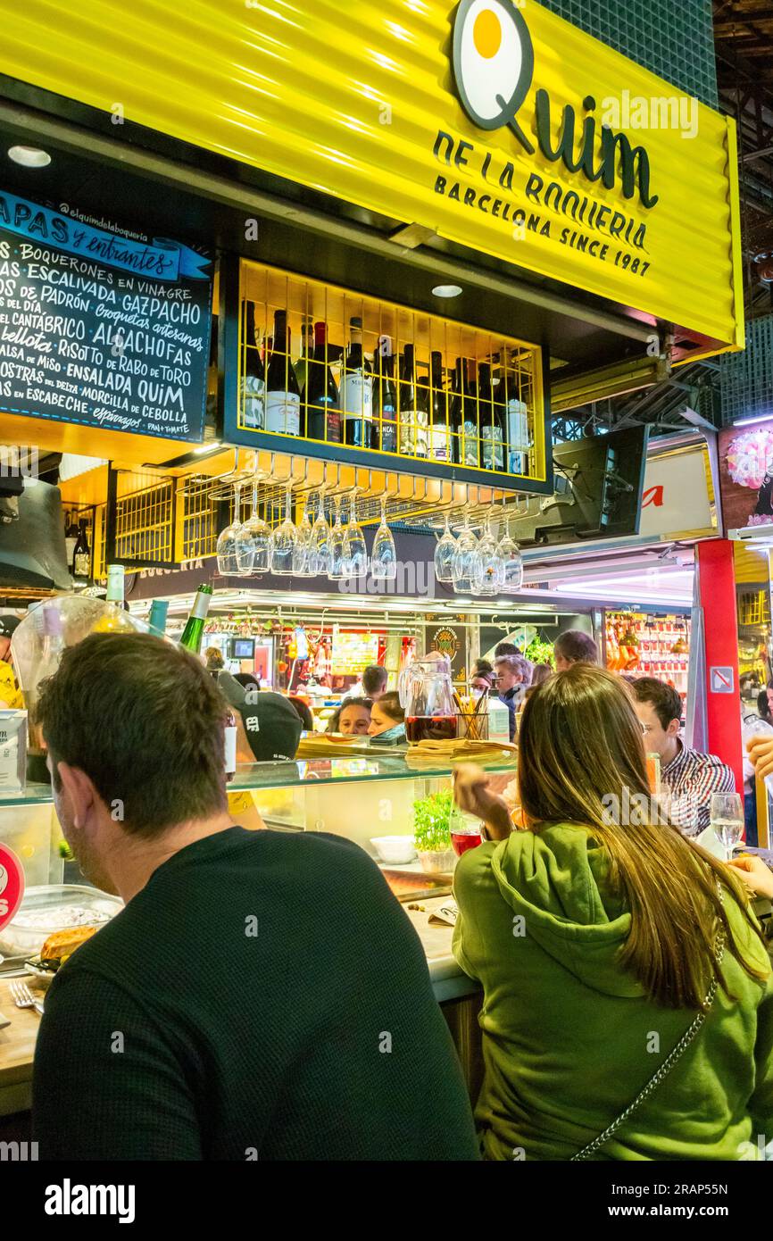 Barcelona, Spain, Small Crowd People, Eating at Counter, inside Spanish ...