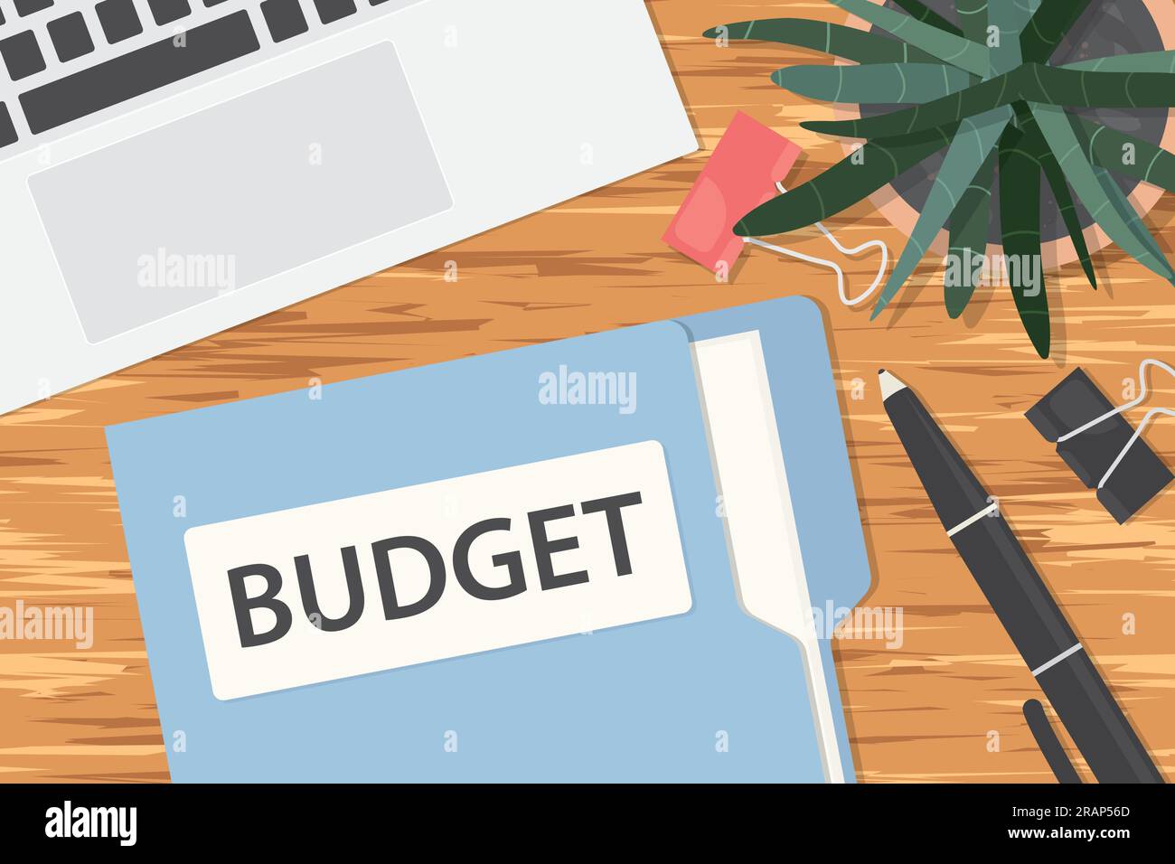 word budget written on folder file on office desk, flat lay view- vector illustration Stock ...