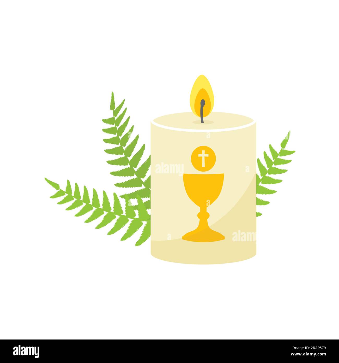 first Holy Communion, Baptismal candle with fern leaves- vector ...