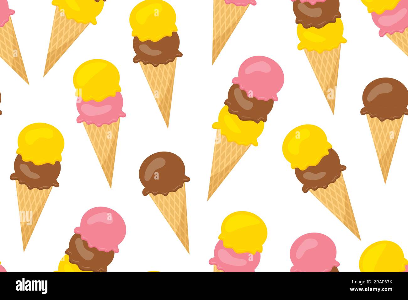 seamless summer pattern with various of ice cream flavor in waffle ...