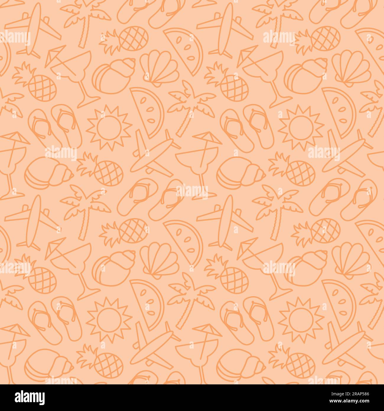 summer travel seamless pattern with airplane, palm tree, pineapple ...