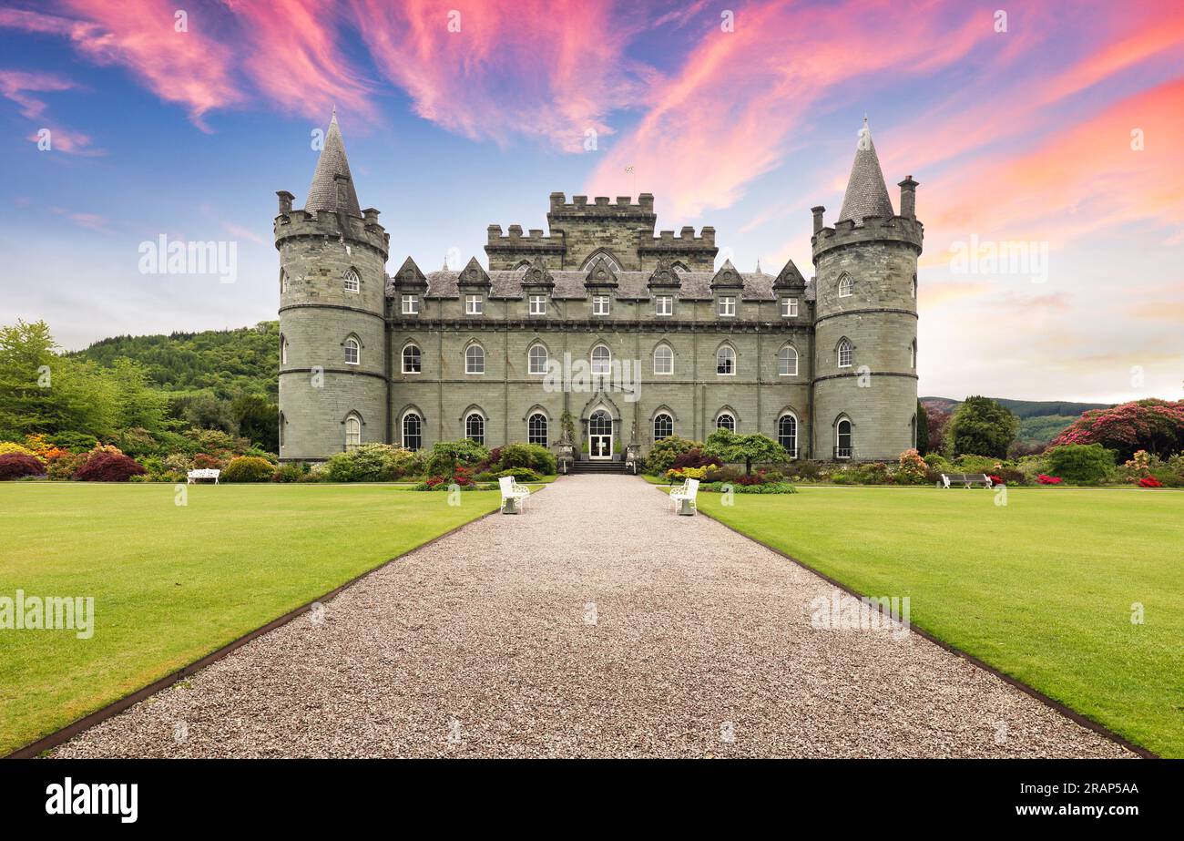 Scotland - Inveraray castle with flower garden, UK Stock Photo - Alamy