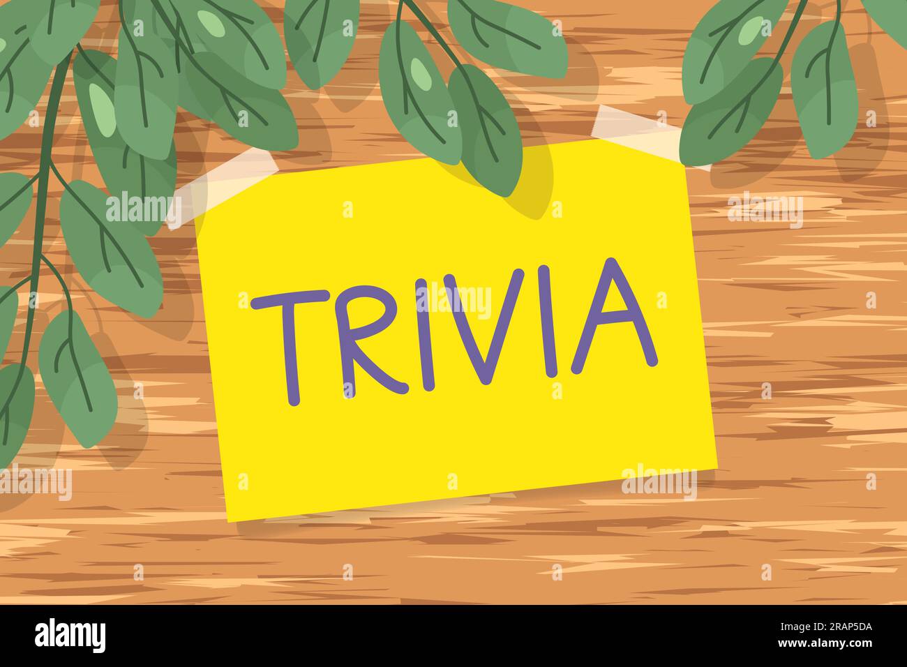 trivia written on yellow paper on wooden wall and house plant- vector ...