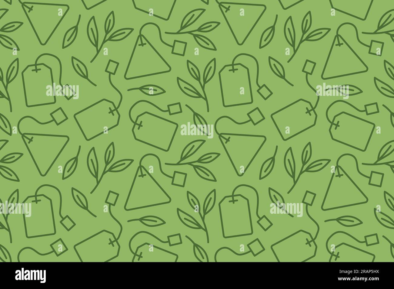 green tea seamless pattern with leaves and tea bags icons - vector ...
