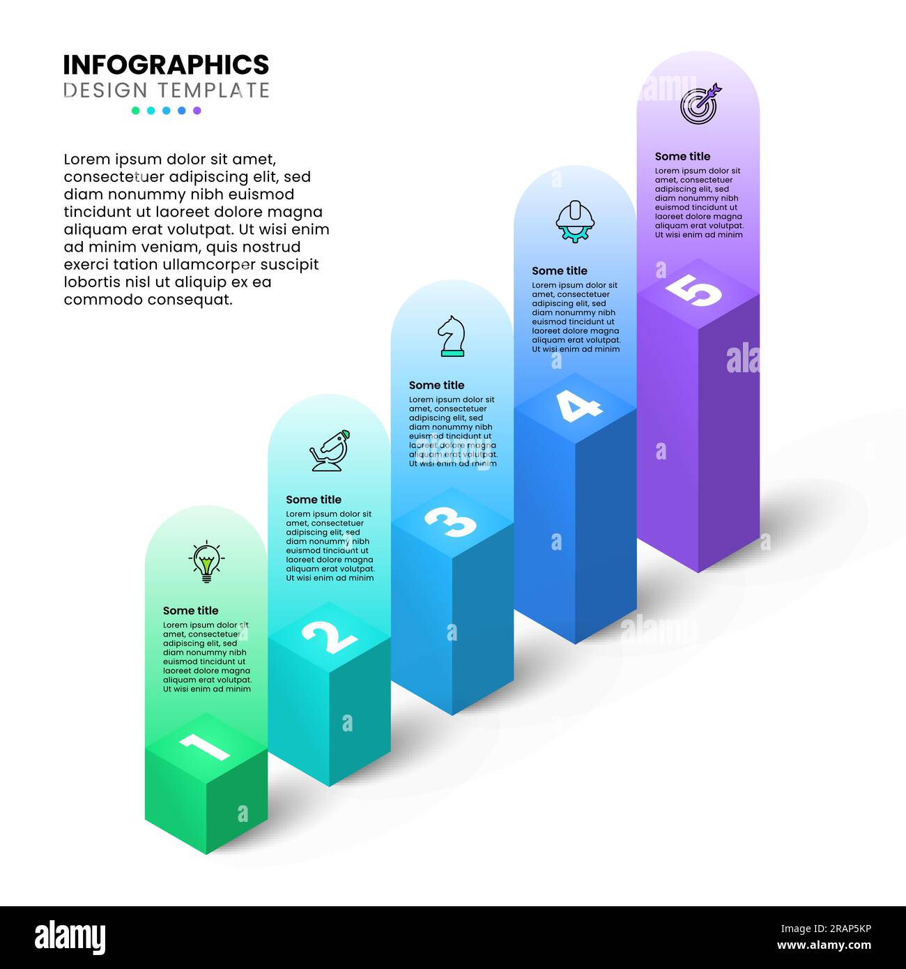 Infographic template with icons and 5 options or steps. Isometric columns. Can be used for ...