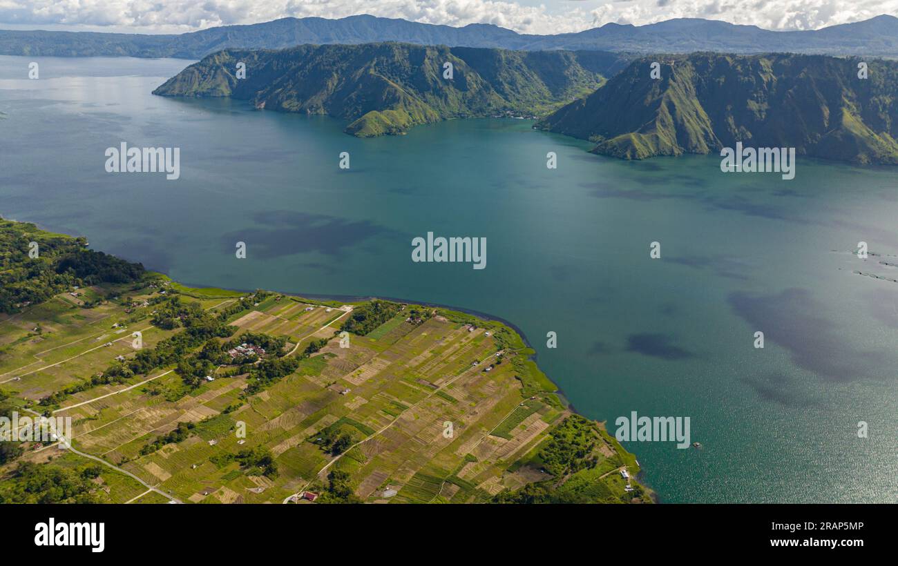 Tropical landscape of Toba island and Samosir island in Sumatra ...