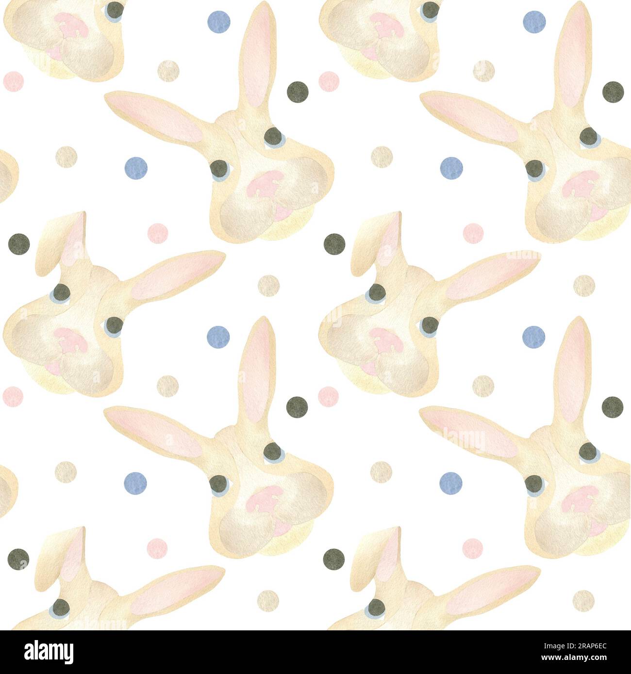 Children's seamless pattern with cheerful beige rabbit faces and ...