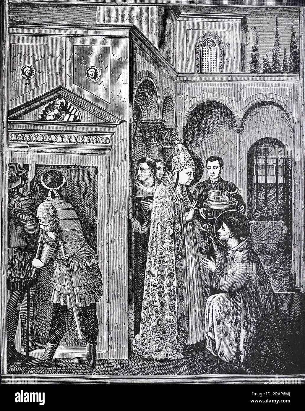 St Laurence giving alms. Engraving from Lives of the Saints by Sabin ...