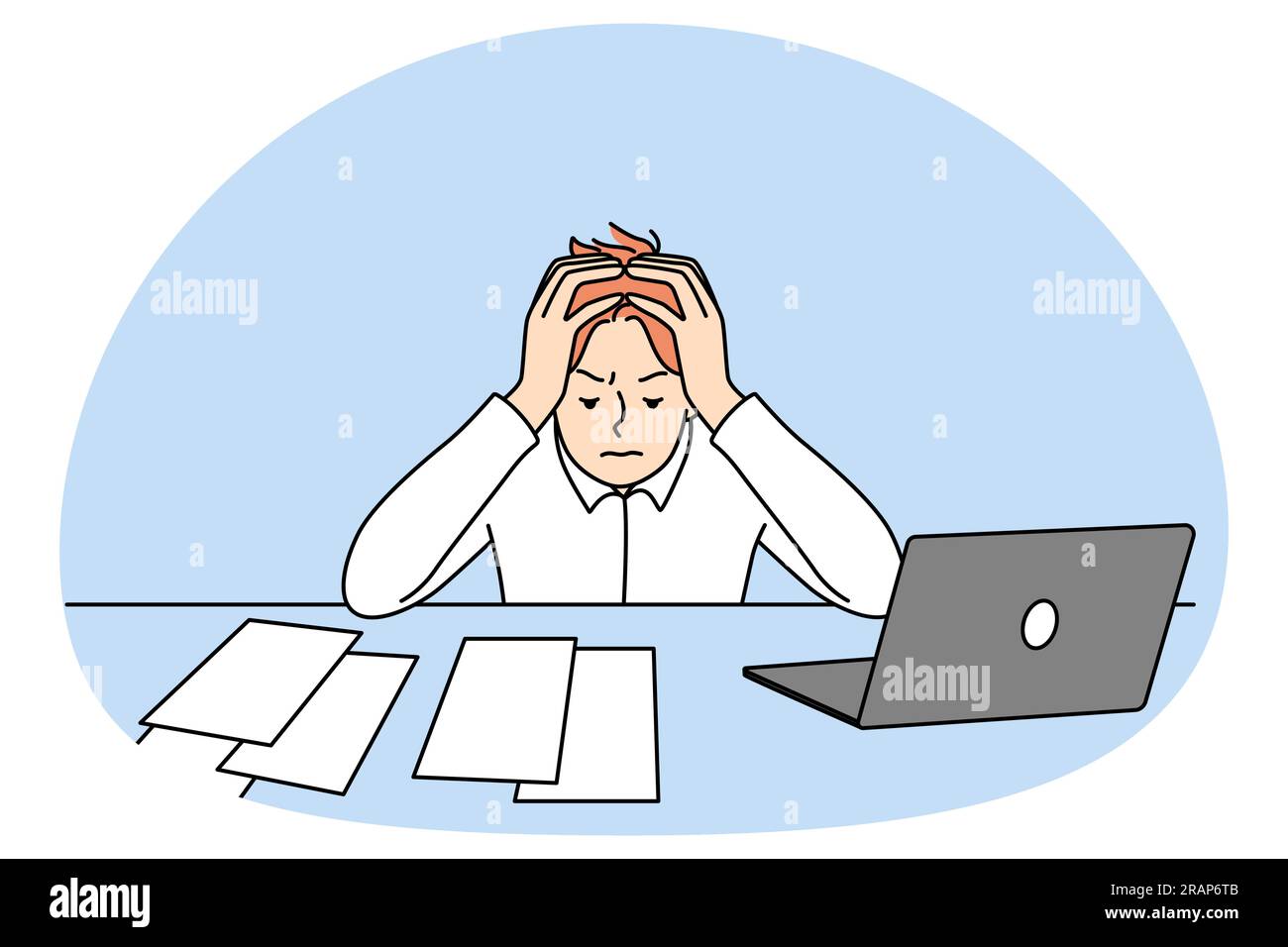 Unhappy businessman sitting art desk with laptop having financial ...