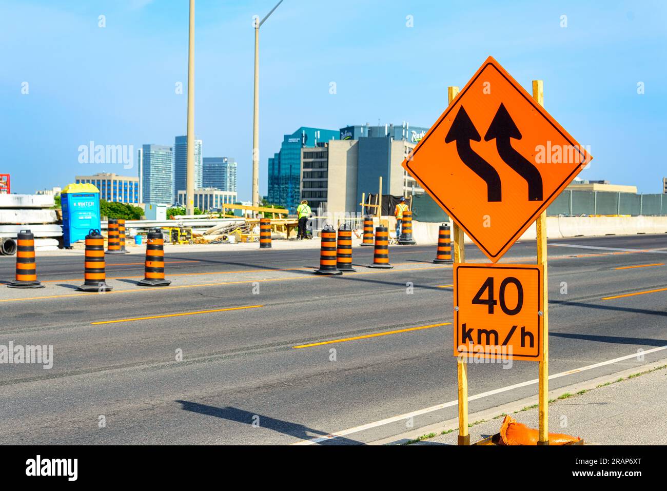 Construction signs in Victoria Park Avenue, Toronto, Canada Stock Photo ...