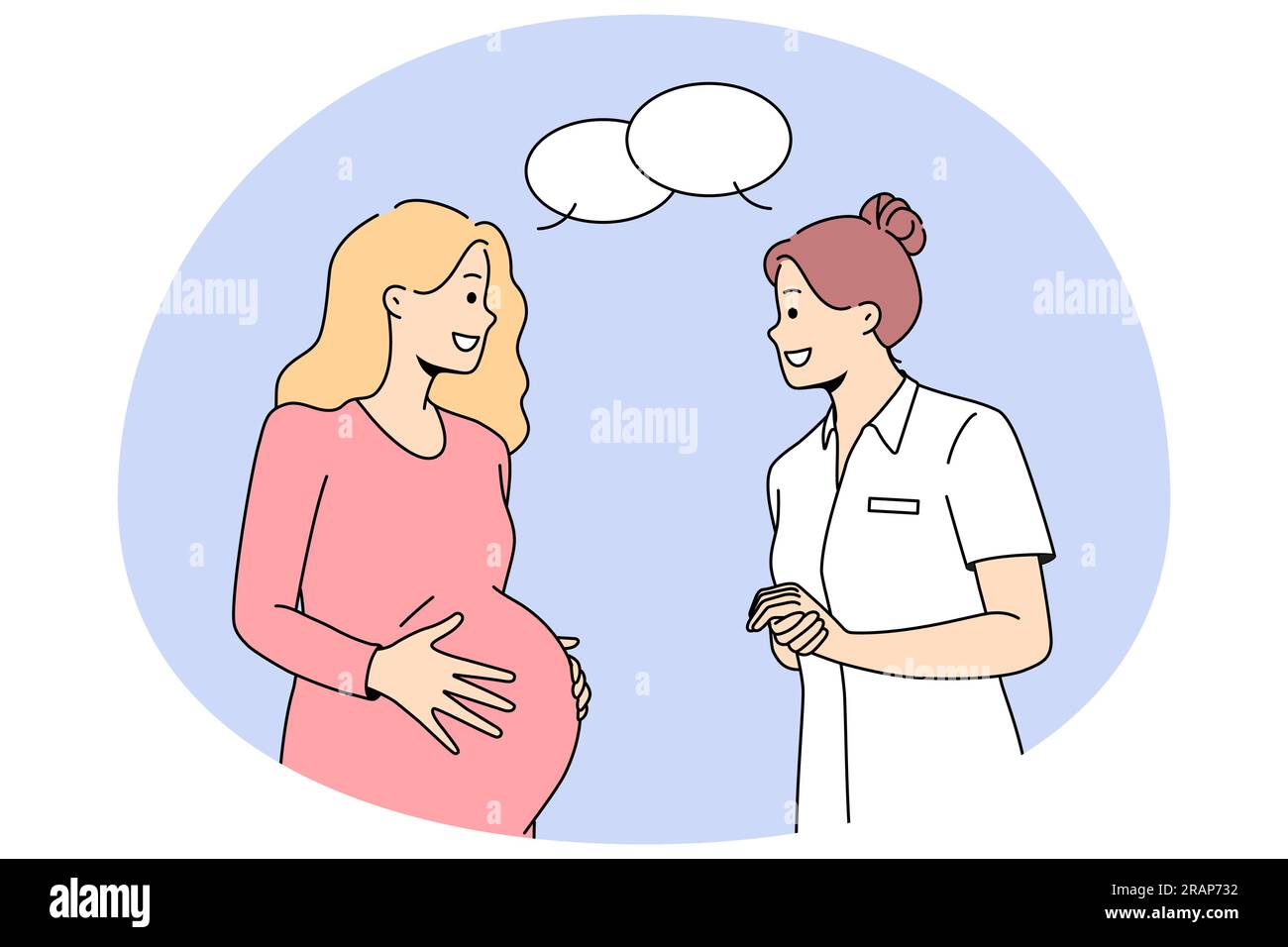 Gynecologist consult pregnant woman at hospital. Caring doctor or nurse talking with future ...