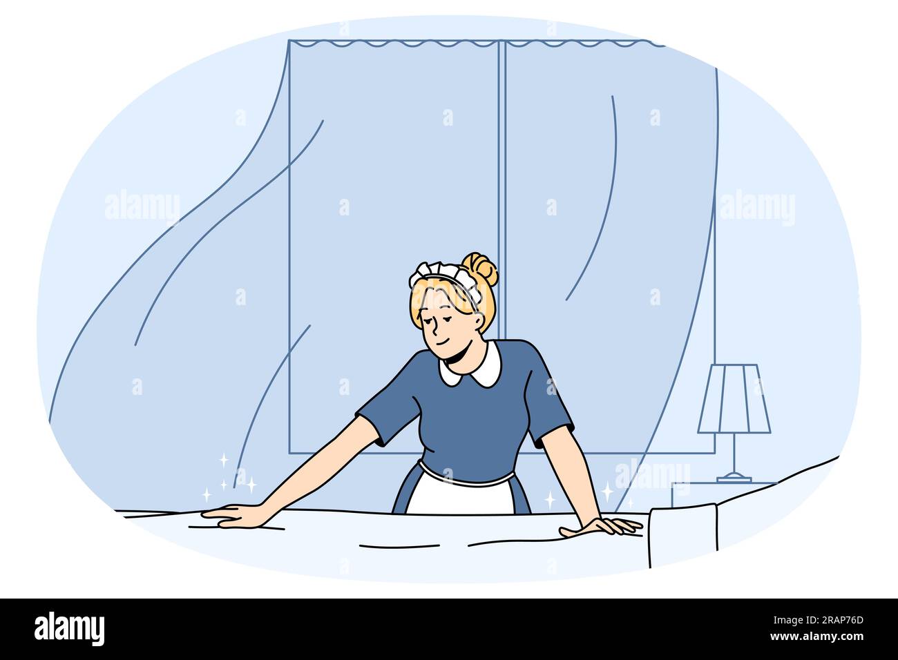 Woman changing bed sheets Stock Vector Images - Alamy