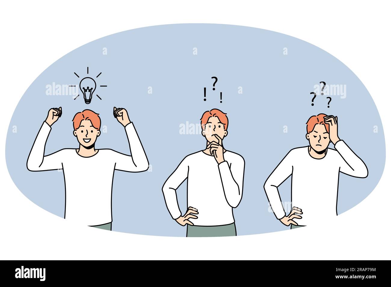 Man feeling confused thinking looking for problem solution. Process of ...