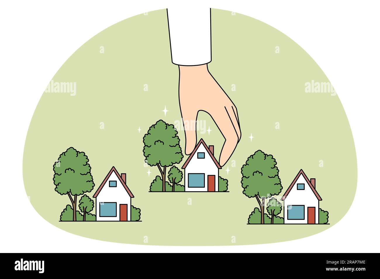 Real estate agent working with small house miniatures. Realtor or ...