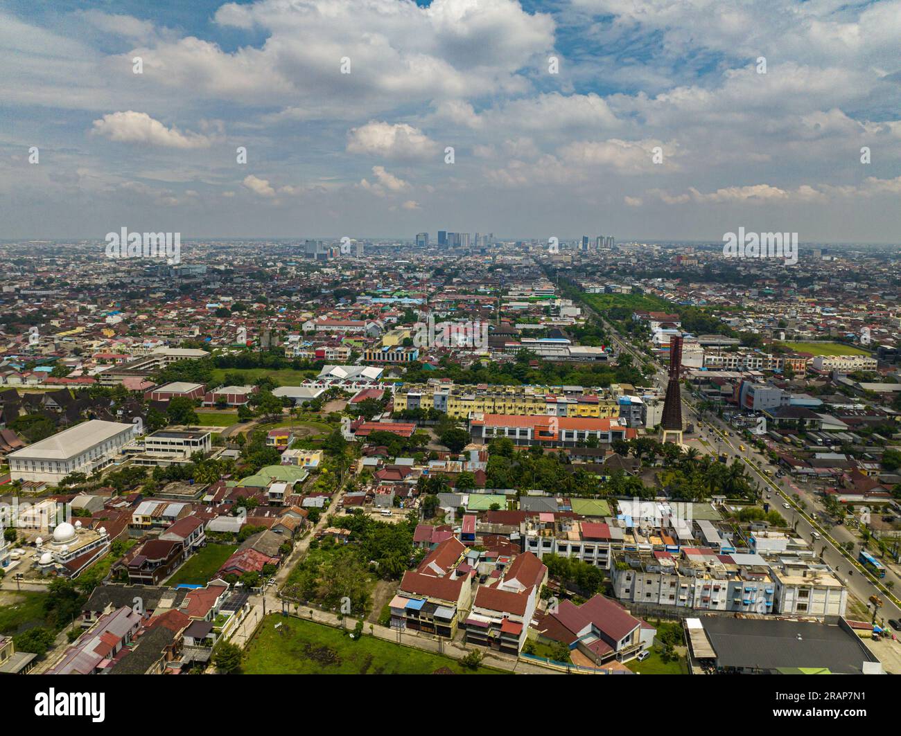 The city of Medan with dense buildings and streets view from above ...