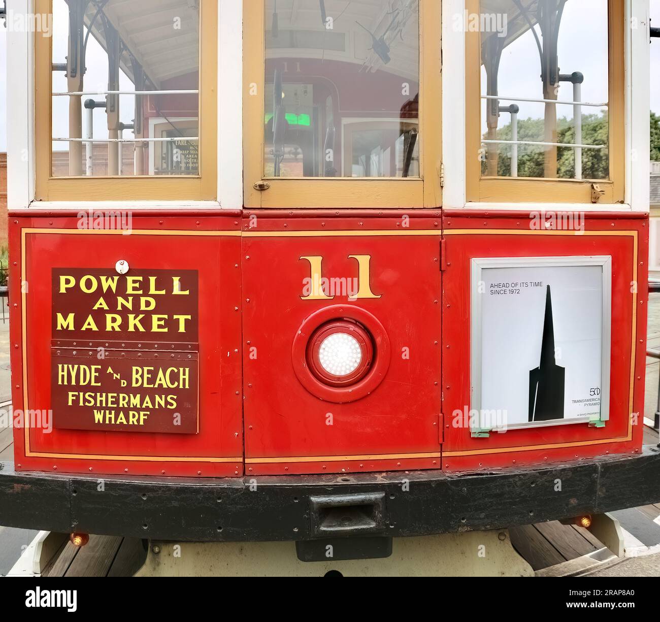 Antique cable car being pushed round at the Powell/Hyde Cable Car ...