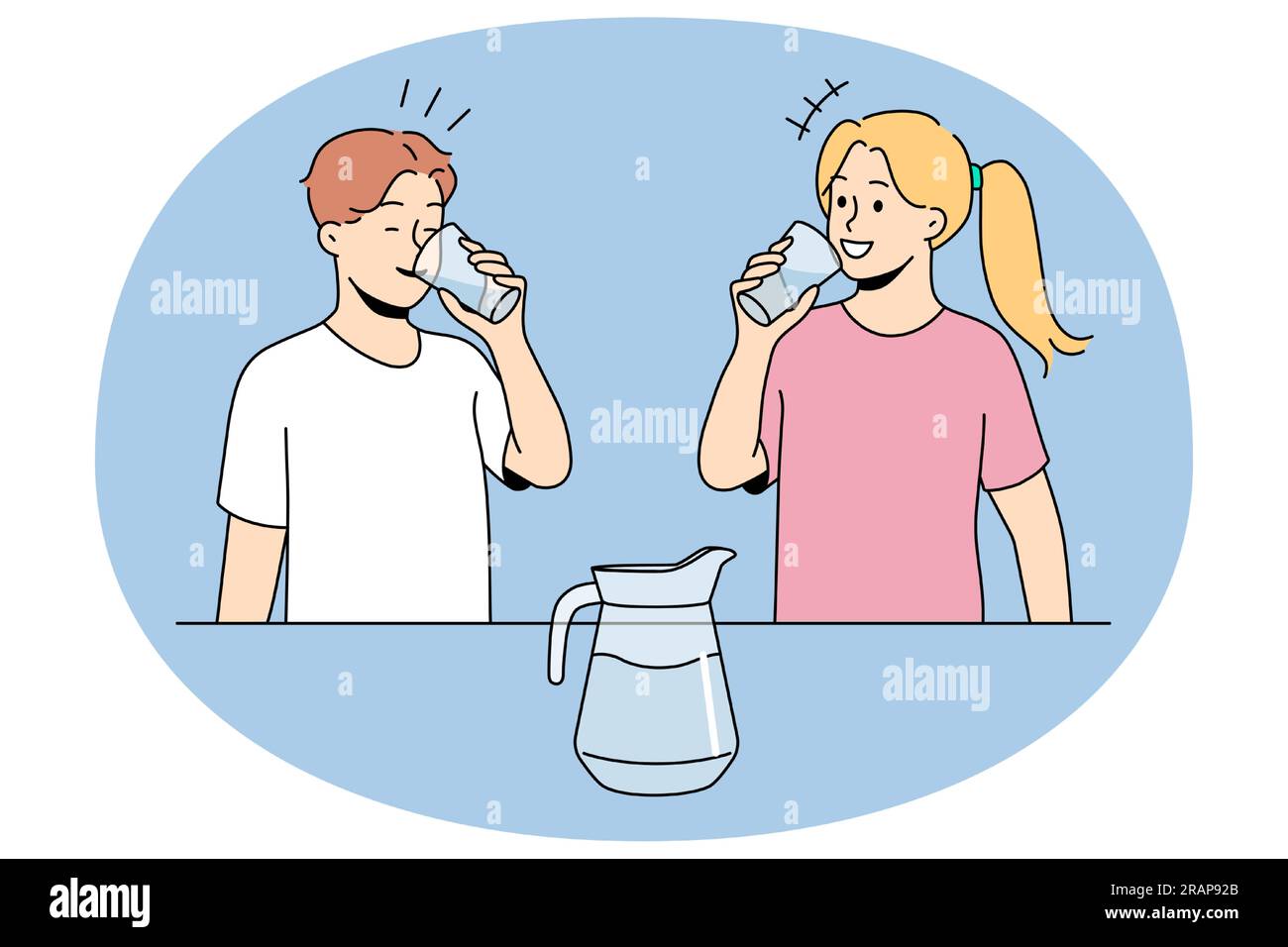 Smiling children drinking water keep hydration balance. Happy kids ...