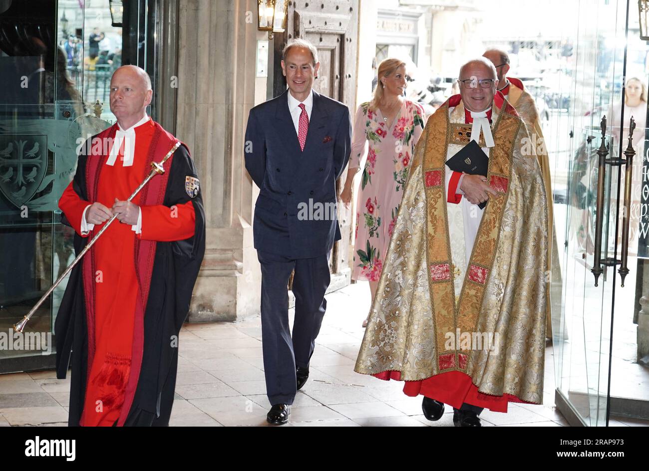 The Duke and Duchess of Edinburgh (centre) arrive to attend the NHS ...