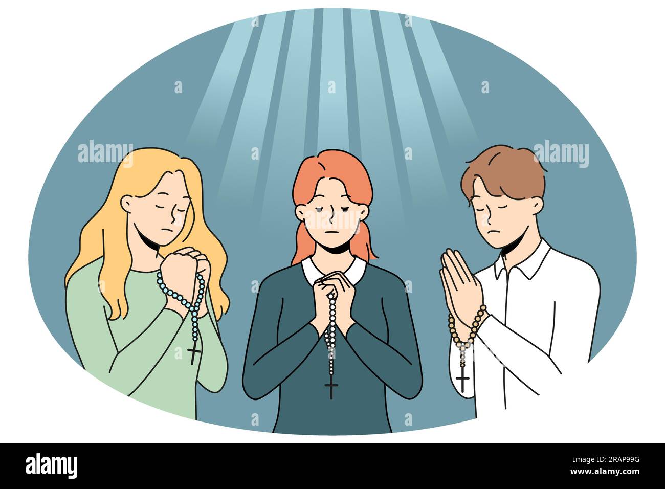 People with rosary praying to go asking for good fate. Religious ...